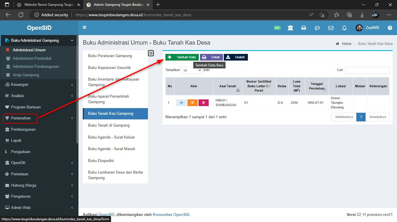 Permintaan fitur: Untuk Entry Data Buku Umum ->Tanah Kas Desa & Buku Tanah Di desa Dapat ...