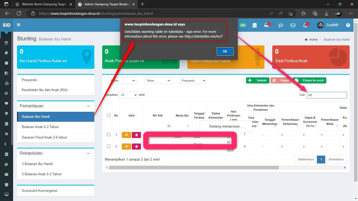 Bugerror Kolom Cari Fitur Stunting Tidak Berfungsi · Issue 5982 · Opensidopensid · Github