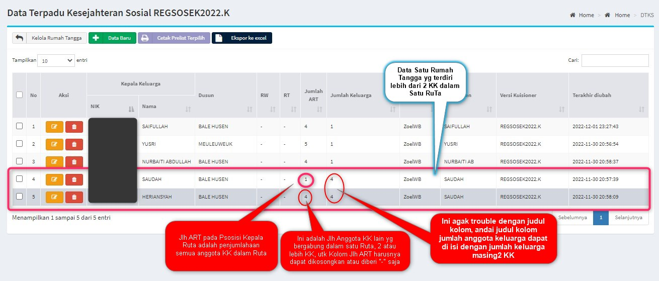 Bug/error: Penjumlahan pada kolom JLH ART dan Kolom Jumlah Keluarga, bila di mungkinkan · Issue ...