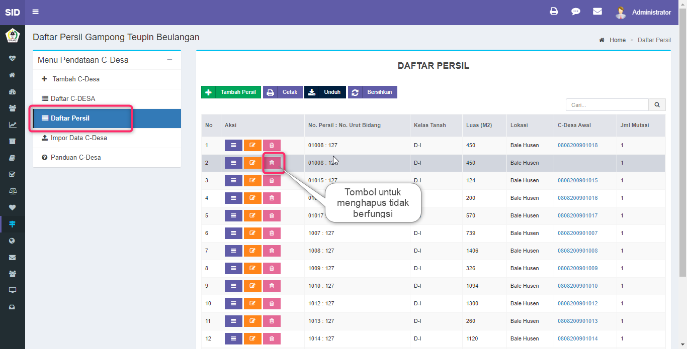 Tombol Untuk Menghapus Data Persil Pada Daftar Persil Tidak Berfungsi · Issue 3545 · Opensid