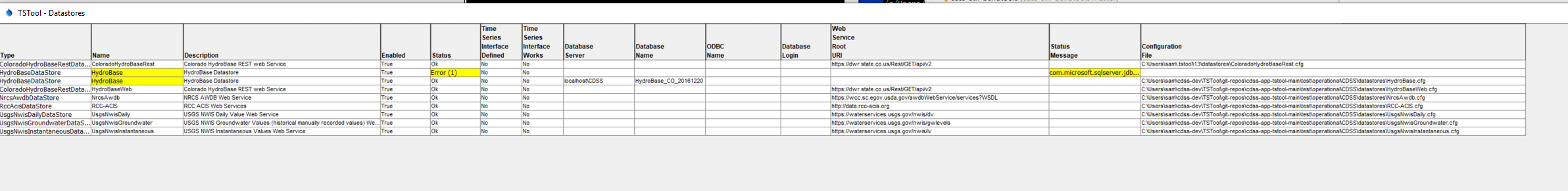 HydroBase connection not working for local database time series read ...