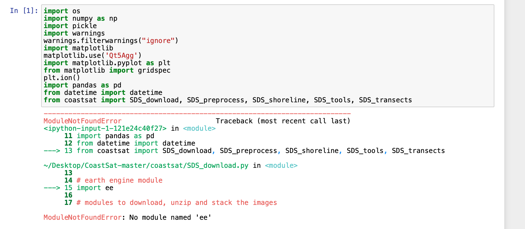 ModuleNotFoundError: No module named 'ee · Issue #149 · kvos/CoastSat ...