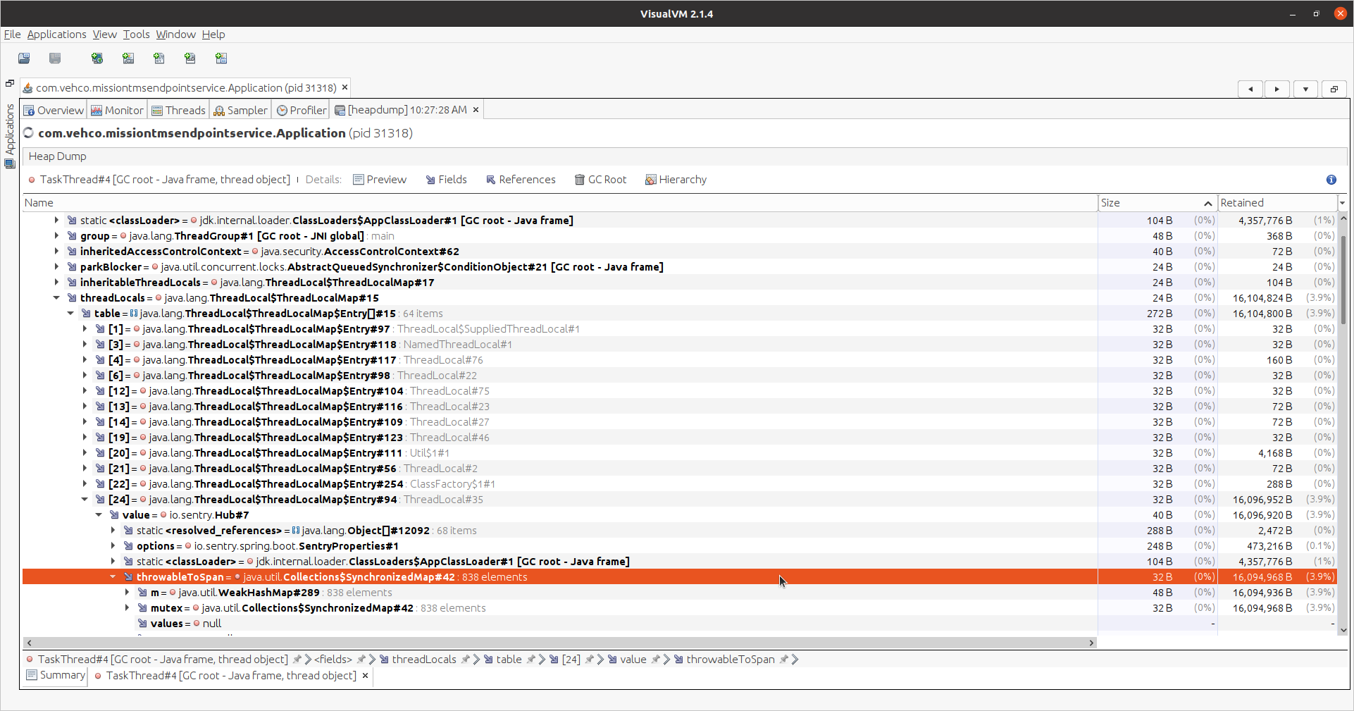 Memory Leak - Object throwableToSpan keeps growing over time · Issue #2225 · getsentry/sentry ...