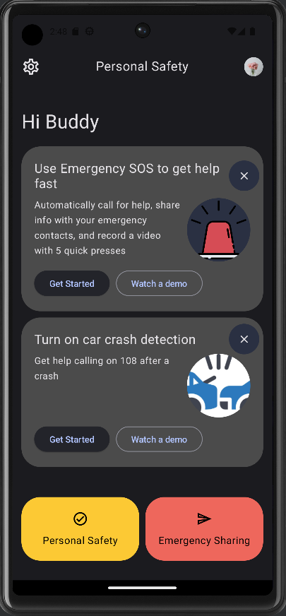 GitHub - lkrjangid1/Google-Personal-Safety: App's Front Page UI