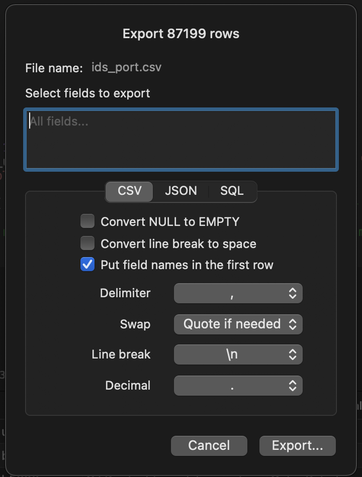 Being able to gzip csv on export · Issue #2506 · TablePlus/TablePlus · GitHub