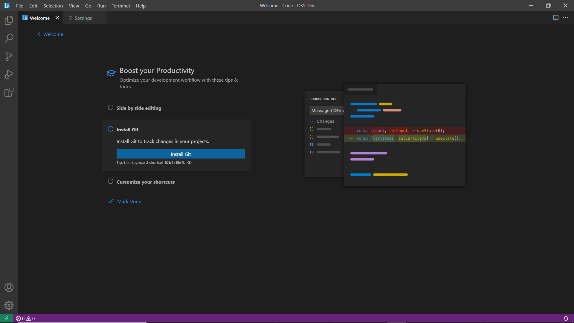 Getting Started: add a new step when git is not installed · Issue #125349 · microsoft/vscode ...
