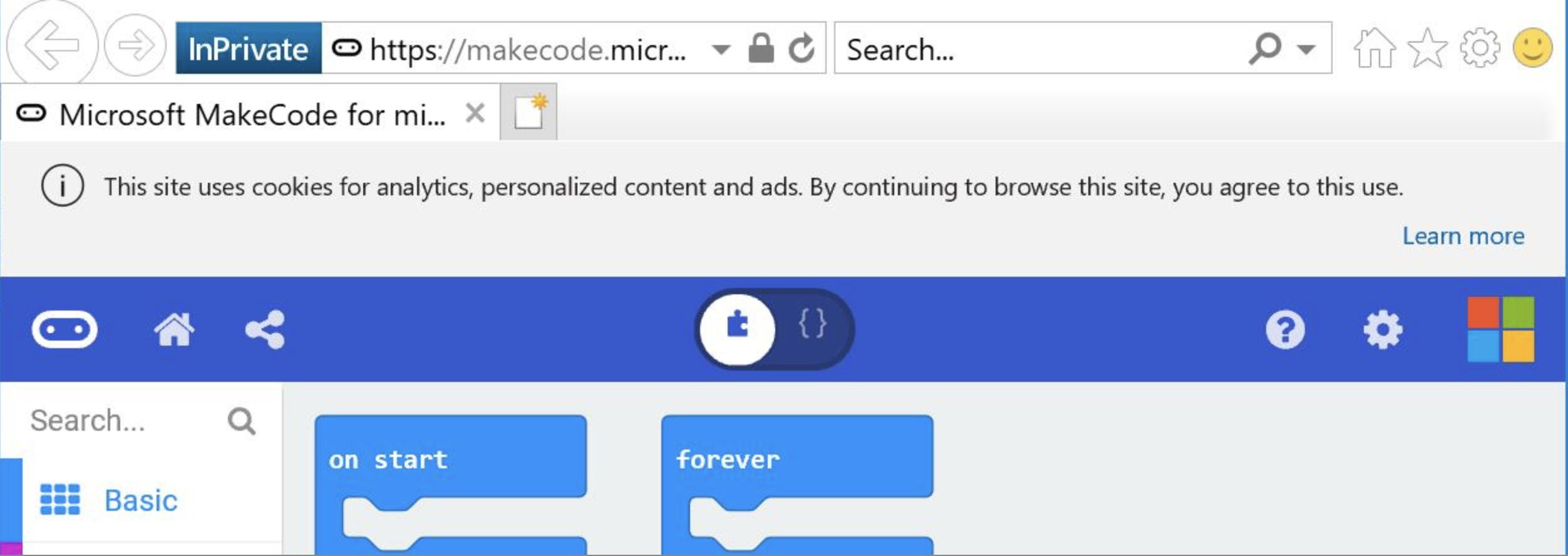 Cannot close the cookie banner in IE11 · Issue #2120 · microsoft/pxt-microbit · GitHub