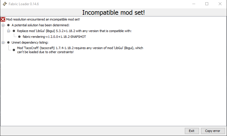 Incompatible mod set! · Issue #163 · CottonMC/LibGui · GitHub