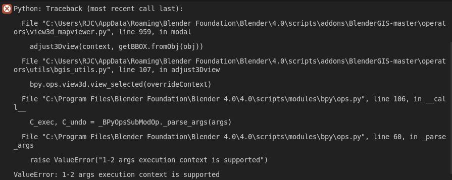 Blender 4.0 issue with BlenderGIS 2.2.6, ValueError 1-2 args execution context is supported ...
