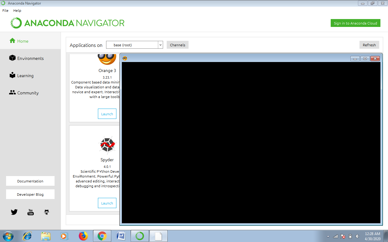 When i open orange 3 through anaconda it shows me black screen.....Plz ...