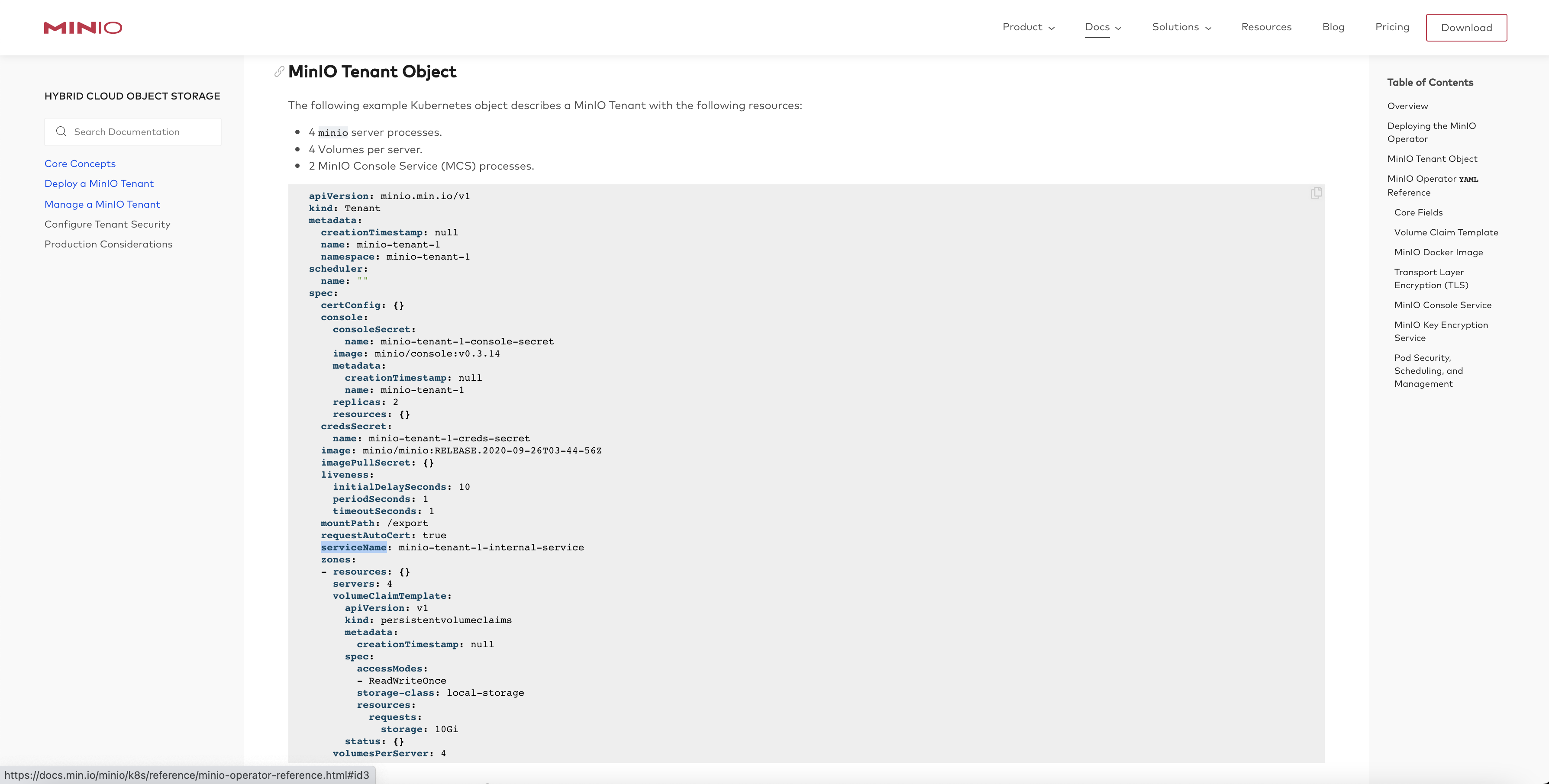 minIO Tenant Specification does not supported documented field: serviceName. · Issue #661 ...