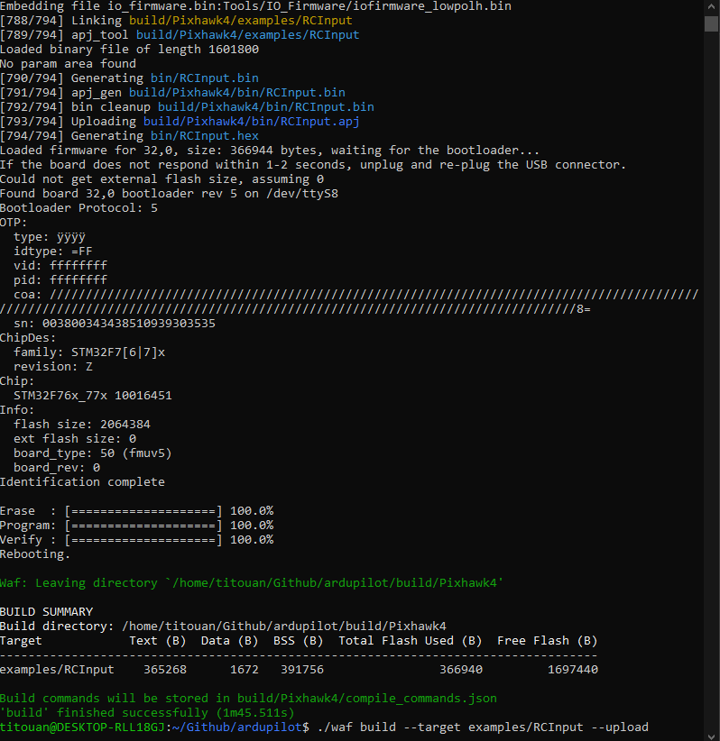 RCInput example from HAL lib and RC_Channel example from Ardupilot lib produce no output · Issue ...