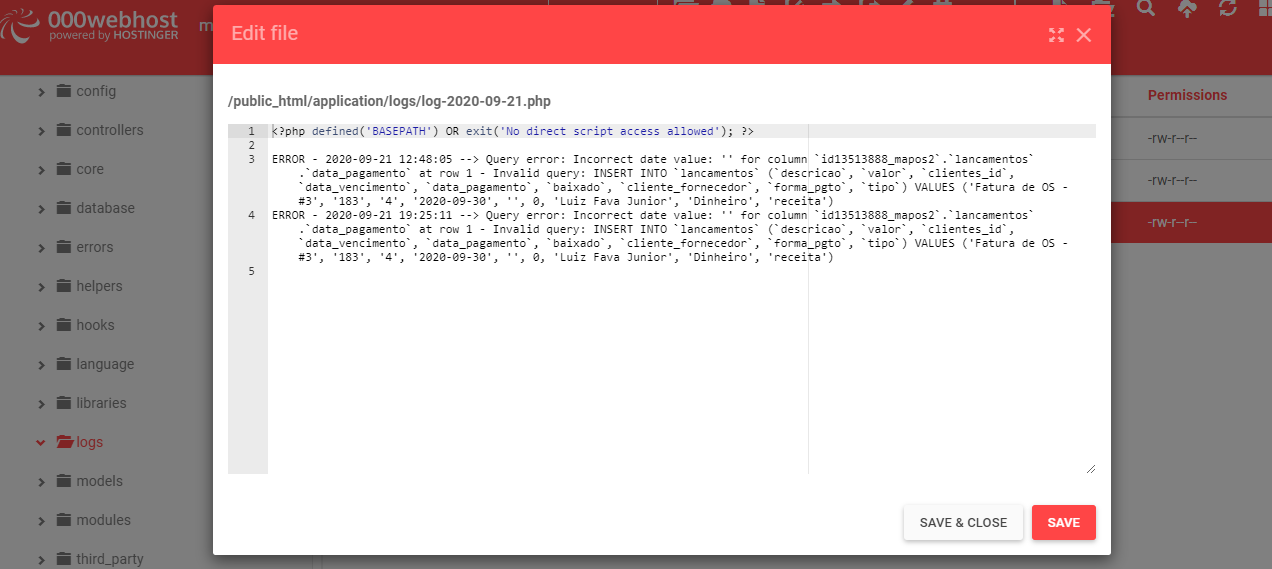 Erro ao tentar faturar uma OS · Issue #956 · RamonSilva20/mapos · GitHub