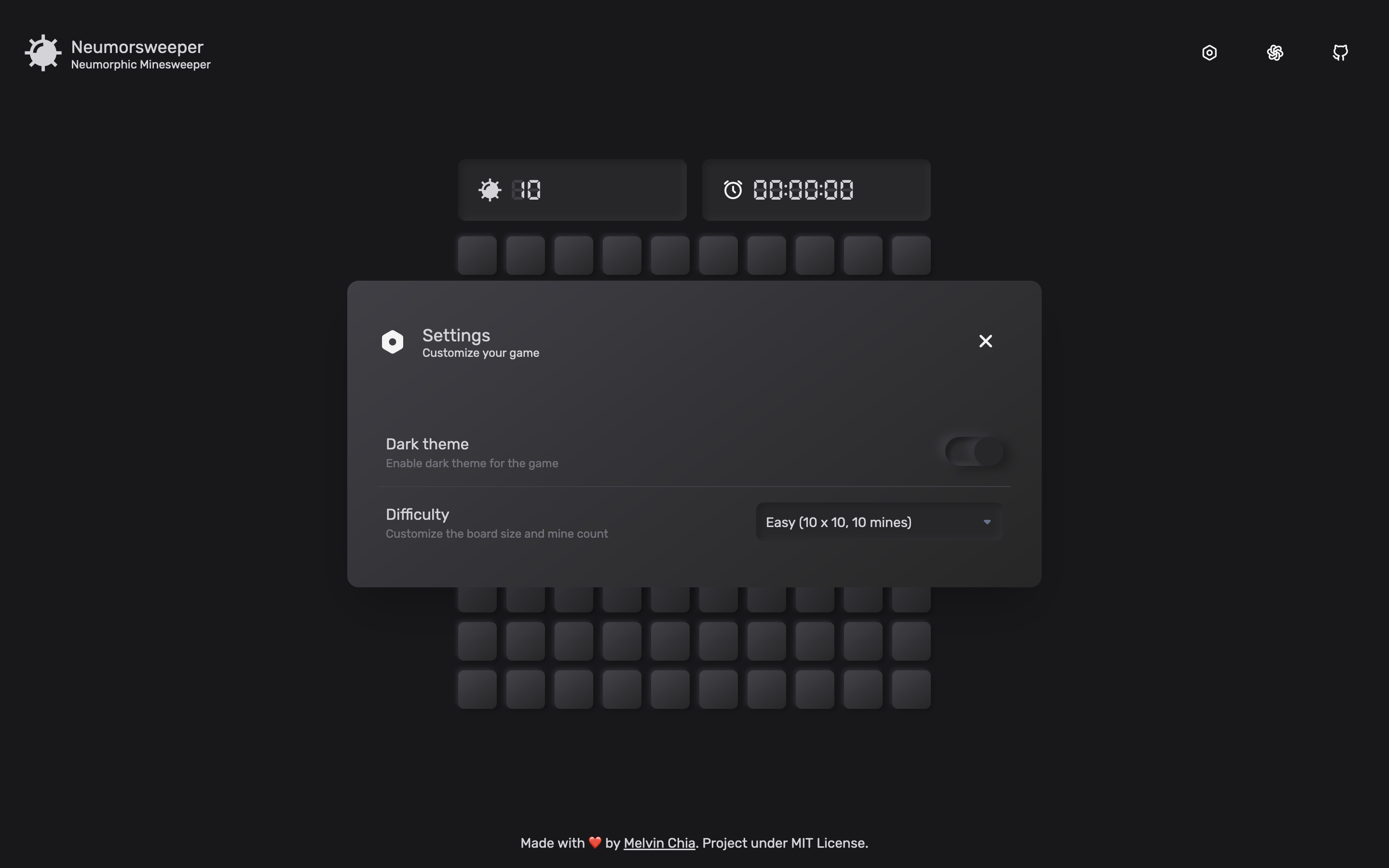 GitHub - melvinchia3636/neumorsweeper: A neumorphic style Minesweeper game with its core written ...