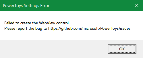 Failed to create the WebView control · Issue #2521 · microsoft/PowerToys · GitHub