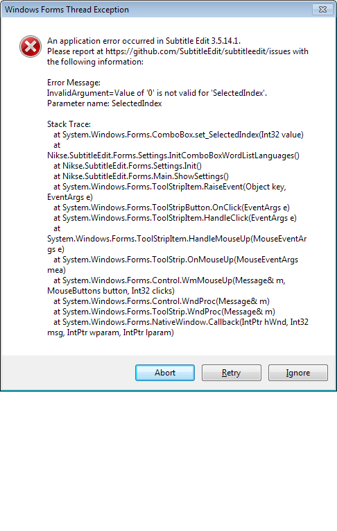 can't open "option", display error message · Issue #4158 · SubtitleEdit/subtitleedit · GitHub