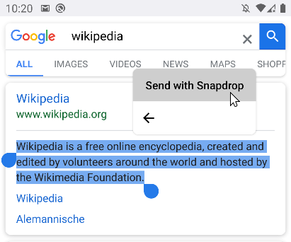 "send via snapdrop" floating action target · Issue #195 · fm-sys/snapdrop-android · GitHub