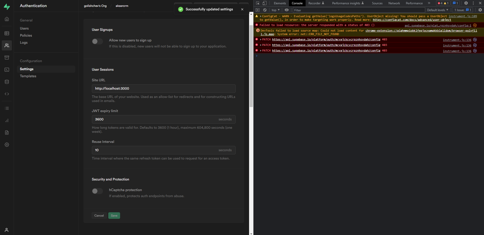 Supabase Projects Can T Be Updated · Issue 8044 · Supabase Supabase · Github