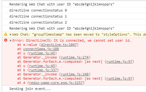 Error: DirectLineJS: It is connected, we cannot set user id. · Issue #3809 · microsoft ...