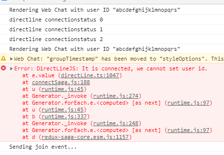 Error: DirectLineJS: It is connected, we cannot set user id. · Issue ...