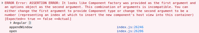 Error: ASSERTION ERROR: It looks like Component factory was provided as ...