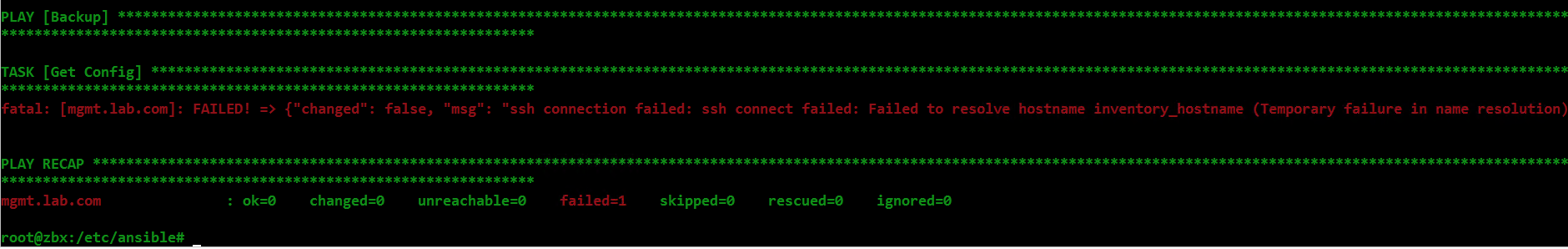 Ansible fails to connect to host via ssh, reporting "Temporary failure in name resolution ...