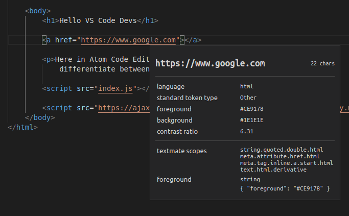 No option to change color of URL string in code like in other editors ...