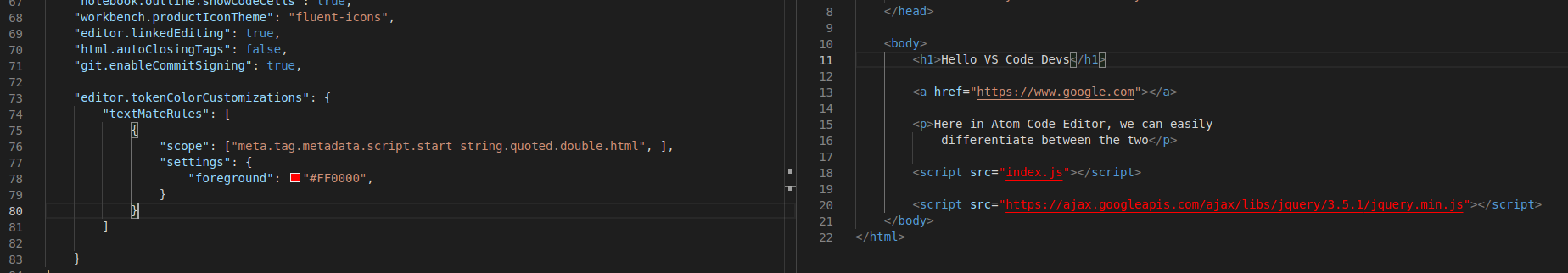 No option to change color of URL string in code like in other editors ...
