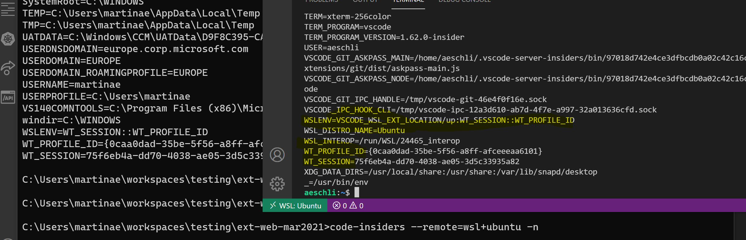 [wsl] not picking up WSLENV · Issue #5741 · microsoft/vscode-remote-release · GitHub