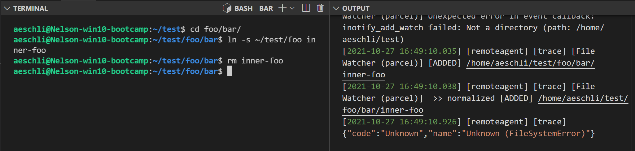 Parcel watcher: no more file events after creating a circular symbolic ...