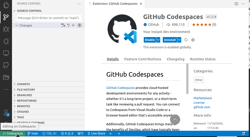 docker-compose definitions don't provide additional options in the UX (codespaces desktop ...