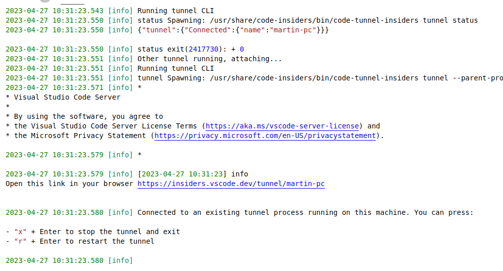 code tunnel access: Only show `Ctrl+C to detach` when in a terminal ...