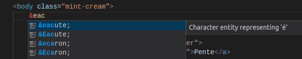 Provide intelliense for html symbol entities like É · Issue #20 ...