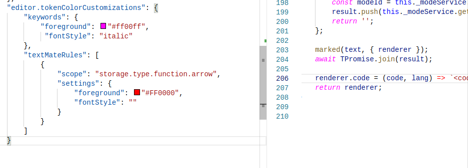 [themes] `keywords` token customization should not include arrow ...