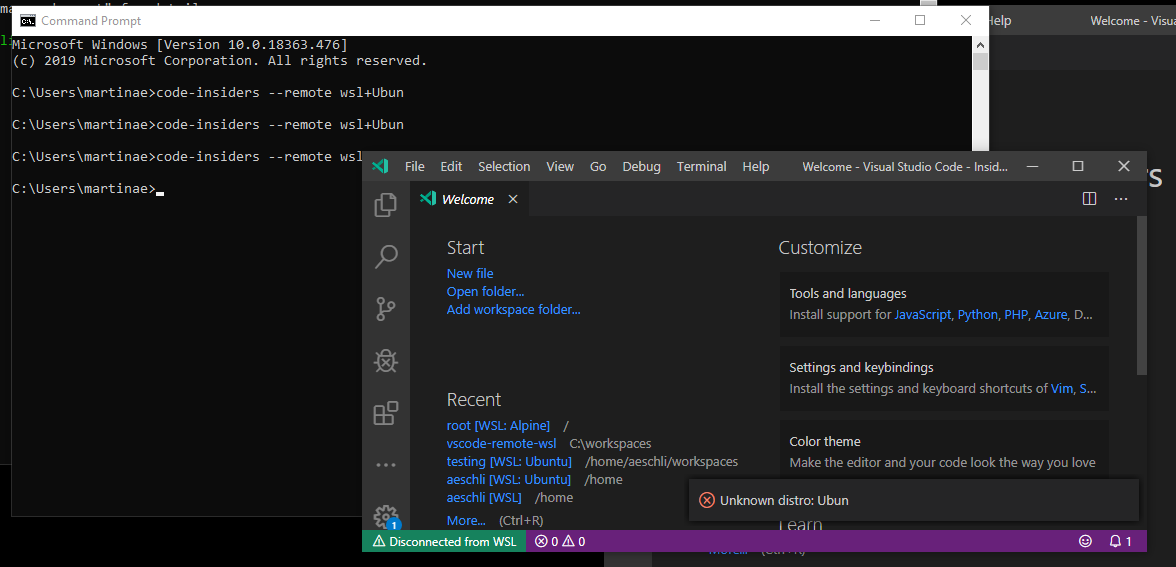 Error dialog while opening a wsl folder from cli with invalid remote is not helpful · Issue ...