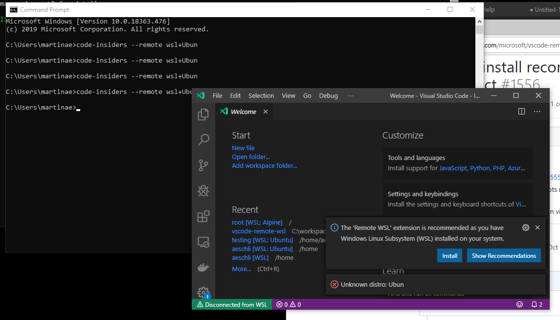 Getting WSL install recommendation popup when WSL fails to connect · Issue #1556 · microsoft ...