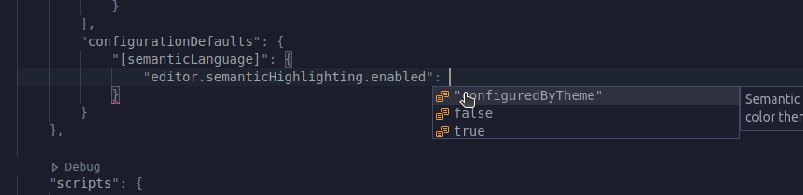 editor.semanticHighlighting.enabled not offered in package.json code ...