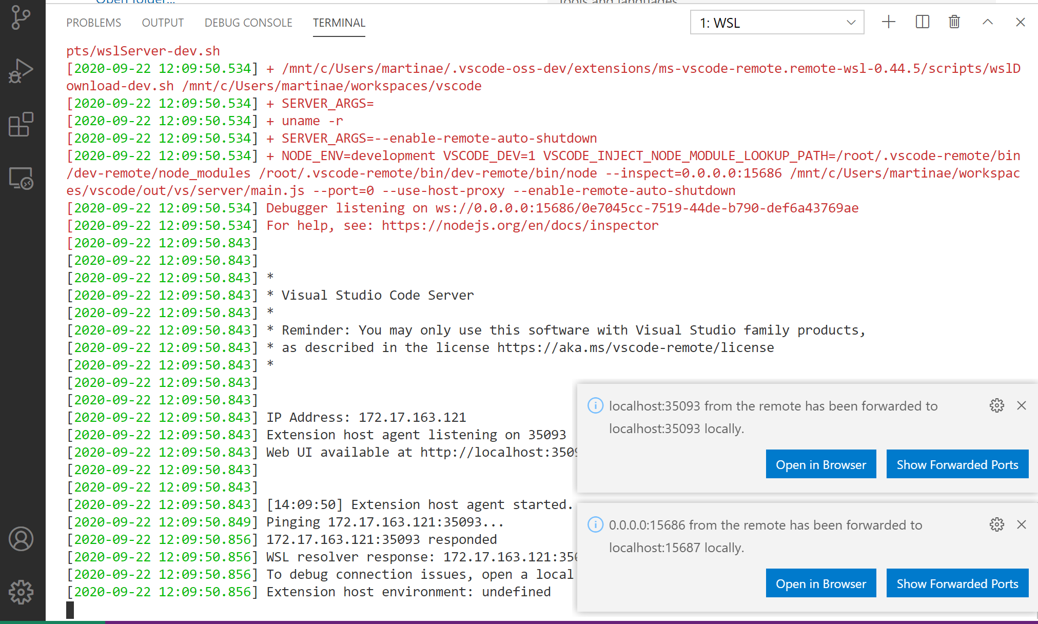 WSL terminal seems to trigger tunneling notifications · Issue #107227 · microsoft/vscode · GitHub