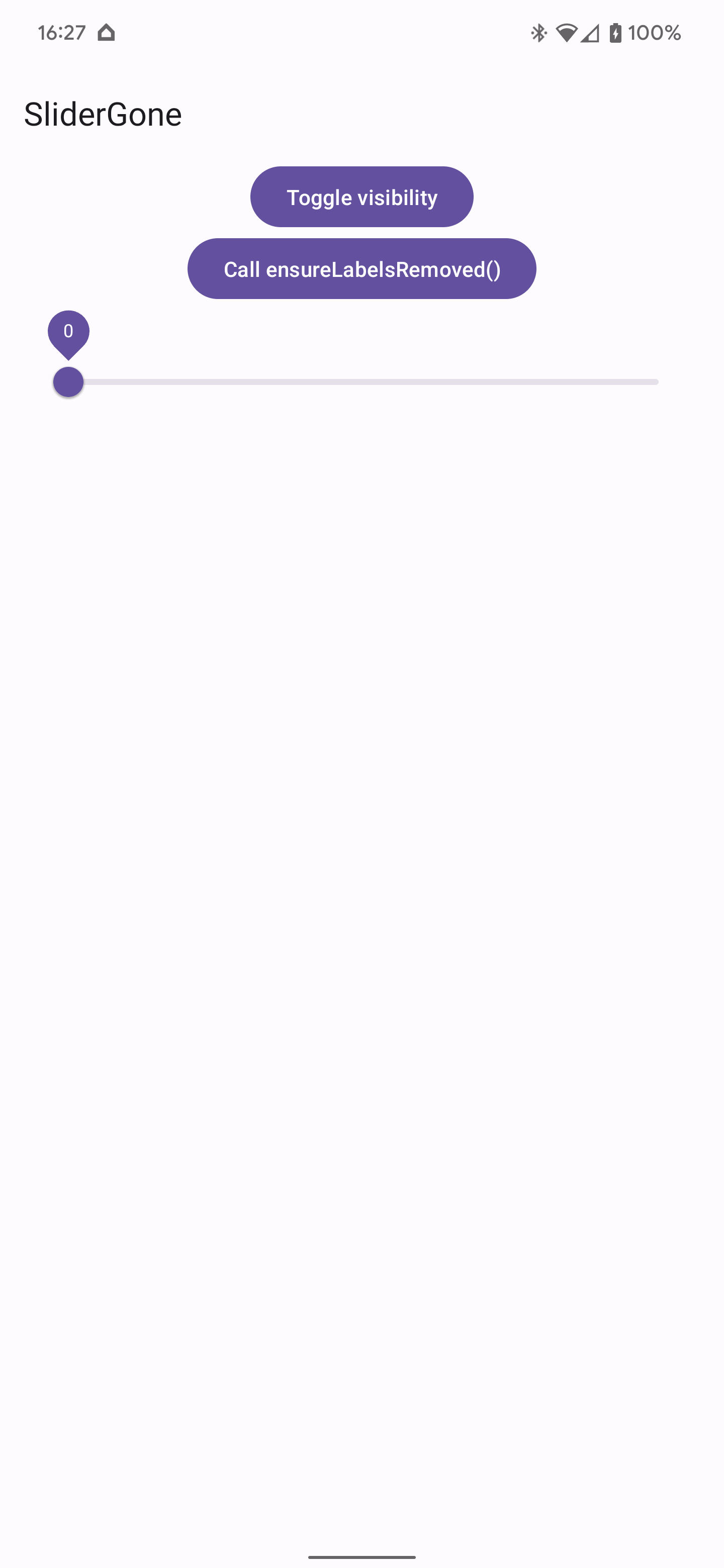 [Slider] Labels don't disappear when slider with LABEL_VISIBLE behavior is set to View.GONE ...
