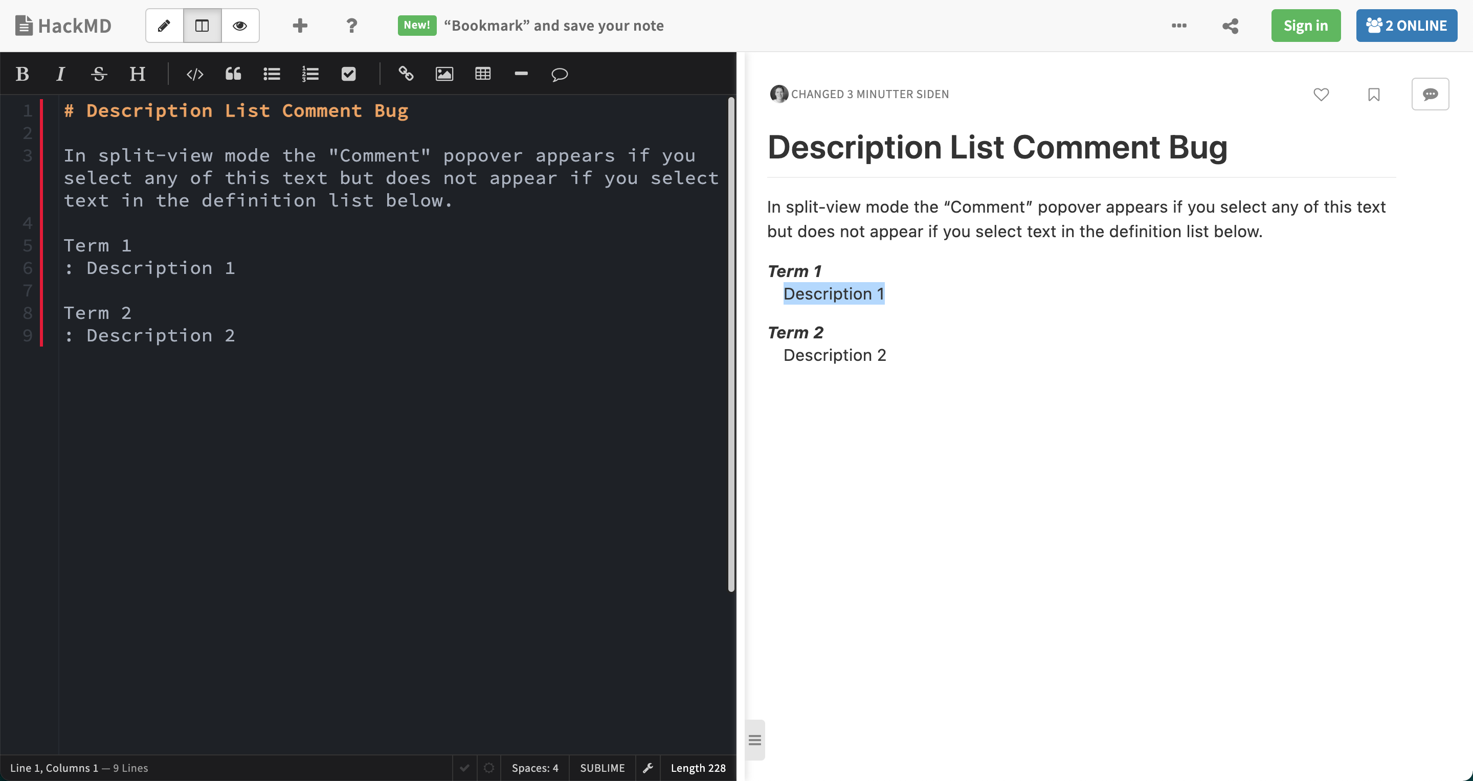 In split-view mode comments cannot be added to definition lists · Issue #234 · hackmdio/hackmd ...