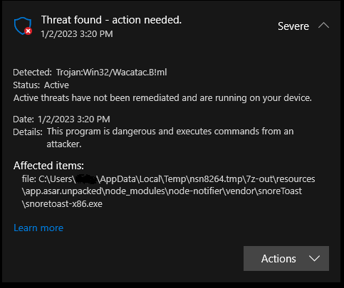 Windows Defender flagging app as Trojan "Wacatac.B!ML" · Issue #939 · th-ch/youtube-music · GitHub