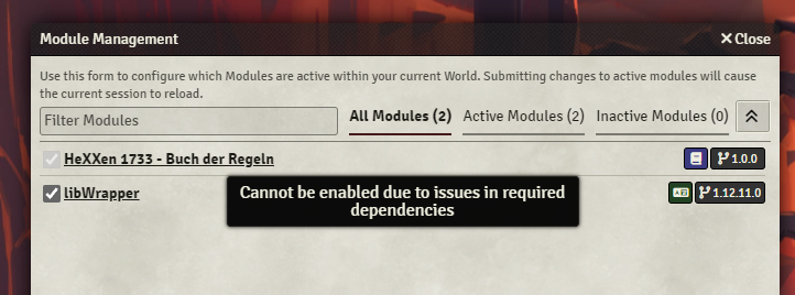 Modules which were previously active should be automatically disabled if their dependencies are ...