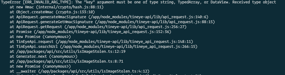The Key Argument Must Be One Of Type String Typedarray Or Dataview Received Type Object 