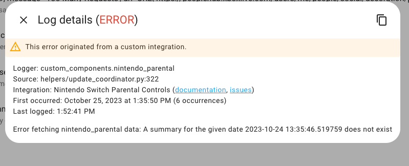 Integration not working for me · Issue #22 · pantherale0/ha-nintendoparentalcontrols · GitHub