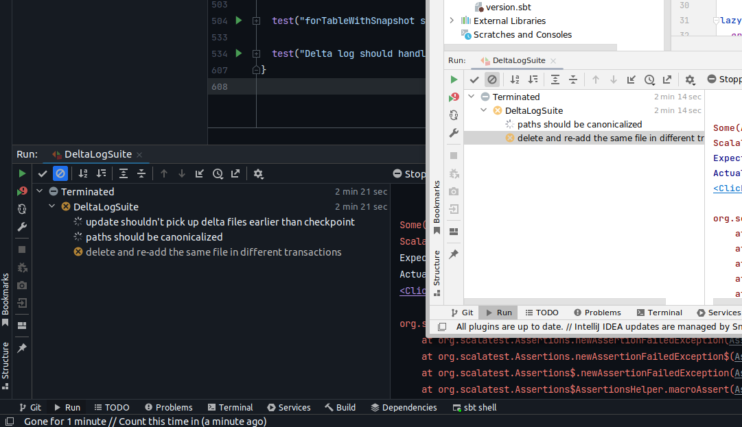 [BUG] Failing test on DeltaLogSuite · Issue #1811 · delta-io/delta · GitHub