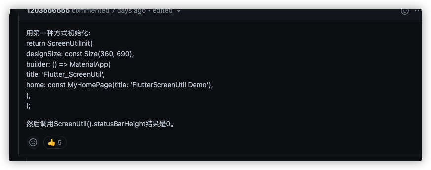v5.0.3，ScreenUtil().statusBarHeight=0 · Issue #310 · OpenFlutter/flutter_screenutil · GitHub