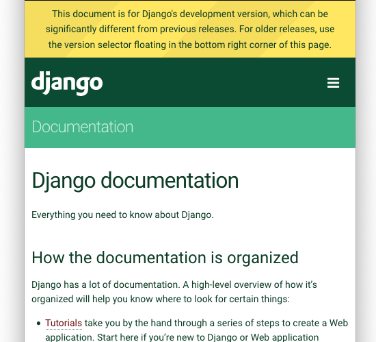 Docs site should use Warning banner for pre-release versions. · Issue #942 · django ...