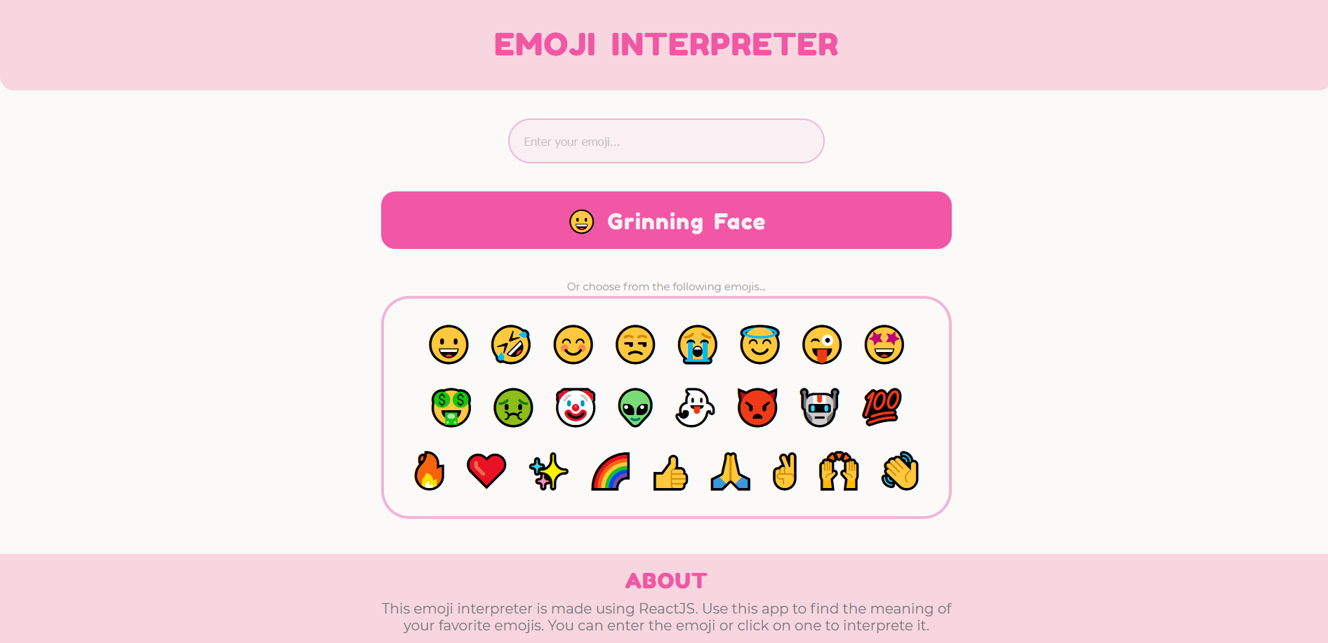 GitHub - raieegulhane/Emoji-Interpreter: ReactJs app that interprets and displays the meaning of ...