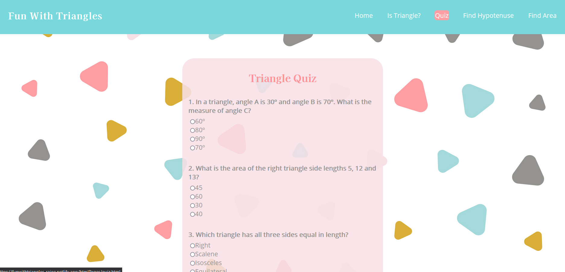 GitHub - raieegulhane/Fun-with-triangles: VanillaJs Application. User can take quiz, find out ...