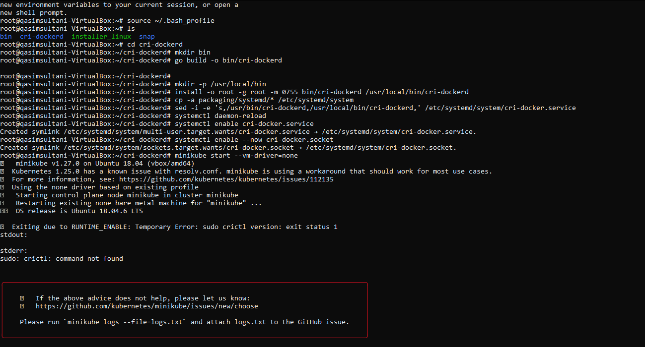 K8s RUNTIME ENABLE Temporary Error Sudo Crictl Version Exit Status 1